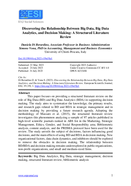 (PDF) Discovering the Relationship Between Big Data, Big Data Analytics, and Decision Making: A ...