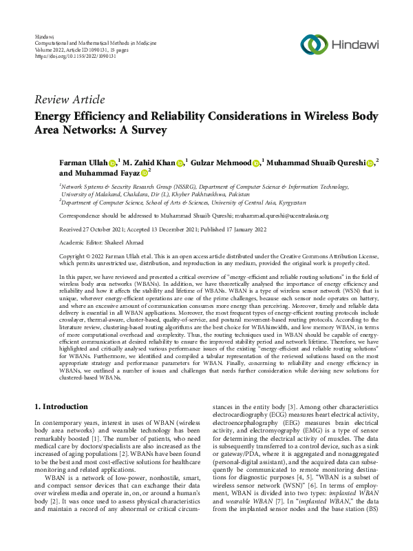 (PDF) Energy Efficiency and Reliability in Wireless Body Area Networks