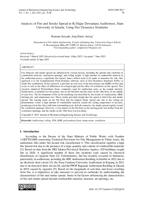 (PDF) Analysis of Fire and Smoke Spread in Ki Hajar Dewantara Auditorium, State University of ...