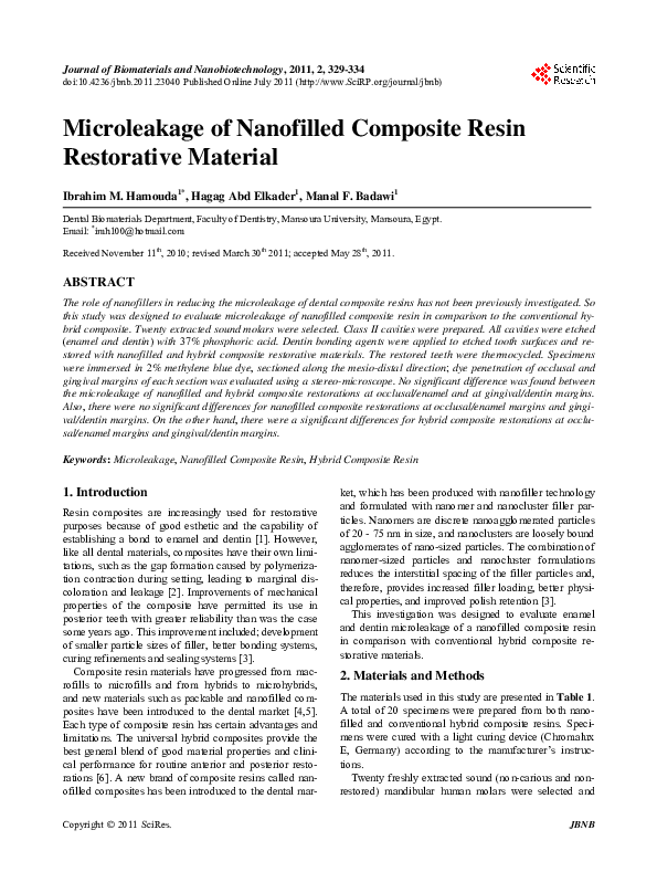 (PDF) Microleakage of Nanofilled Composite Resin Restorative Material Open Access
