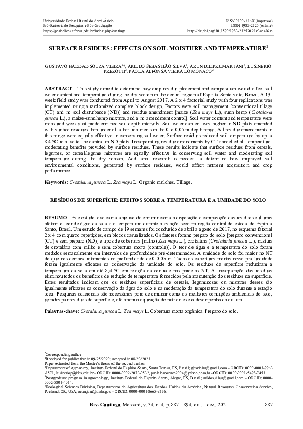 (PDF) Surface Residues: Effects on Soil Moisture and TEMPERATURE1
