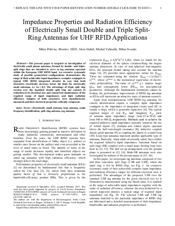(PDF) Impedance Properties and Radiation Efficiency of Electrically ...