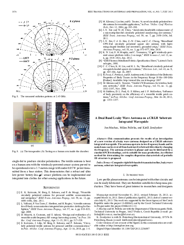 (PDF) A Dual Band Leaky Wave Antenna on a CRLH Substrate Integrated Waveguide