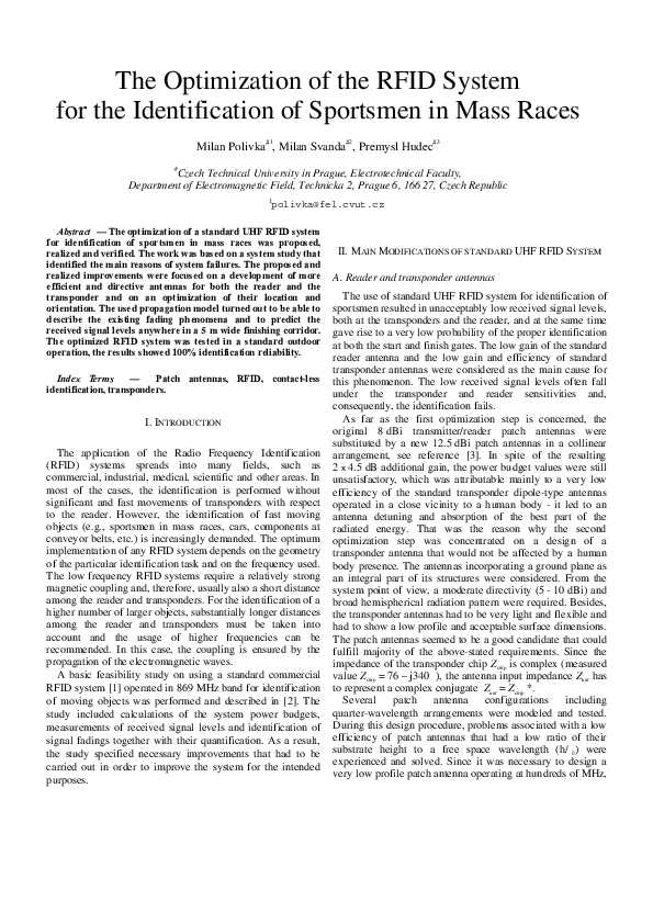 (PDF) The optimization of the RFID system for the identification of sportsmen in mass races