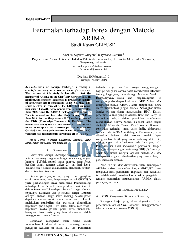 (PDF) Peramalan terhadap Forex dengan Metode ARIMA Studi Kasus GBP/USD