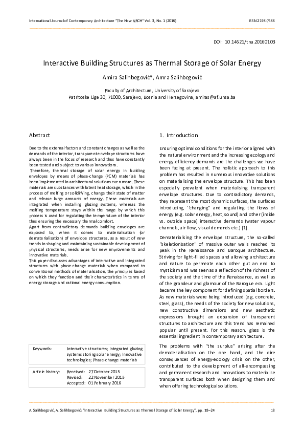 (PDF) Interactive Building Structures as Thermal Storage of Solar Energy