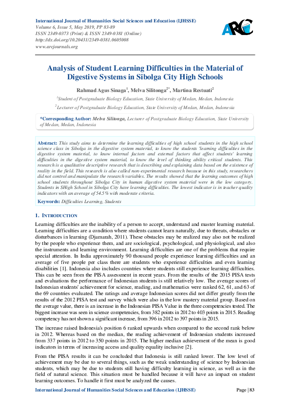 (PDF) Analysis of Student Learning Difficulties in the Material of ...
