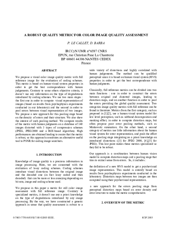 (PDF) A robust quality metric for color image quality assessment