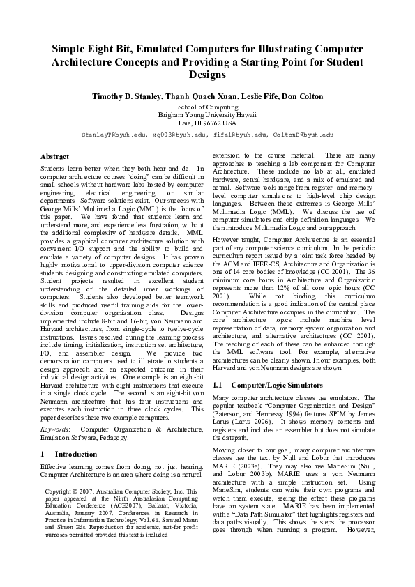 (PDF) Simple eight bit, emulated computers for illustrating computer ...