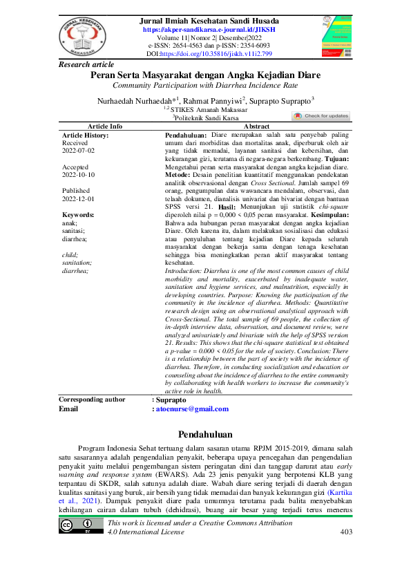 (PDF) Peran Serta Masyarakat dengan Angka Kejadian Diare