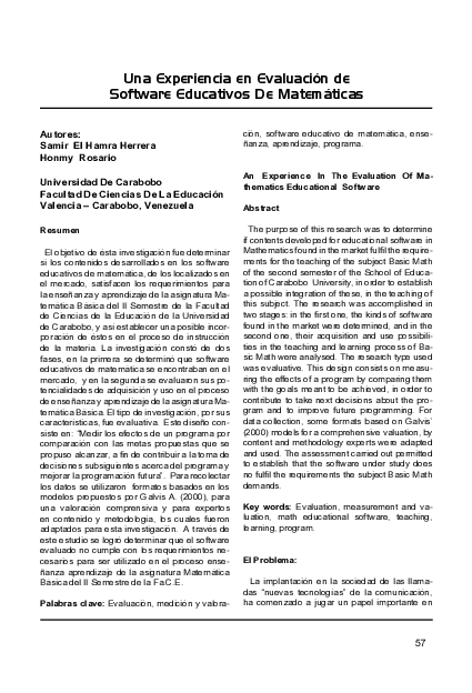 (PDF) Una experiencia en evaluación de software educativos de matemáticas