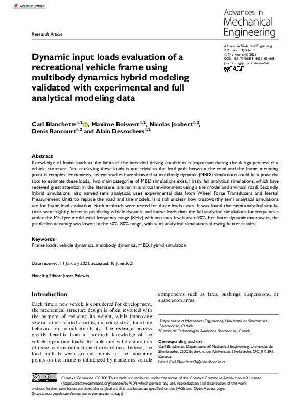 Pdf Dynamic Input Loads Evaluation Of A Recreational Vehicle Frame