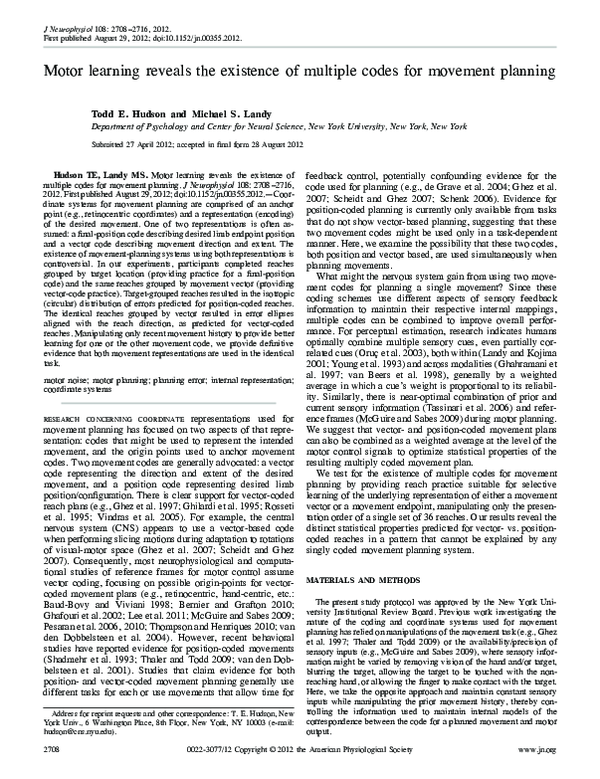 (PDF) Motor learning reveals the existence of multiple codes for ...