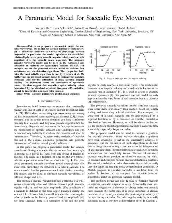 (PDF) A parametric model for saccadic eye movement