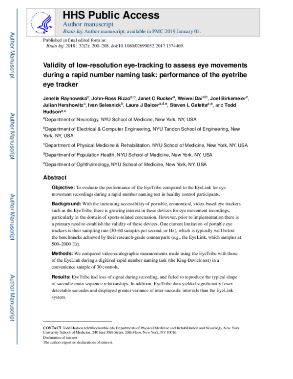 (PDF) Validity of low-resolution eye-tracking to assess eye movements during a rapid number ...
