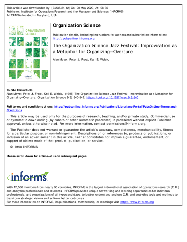 (PDF) The Organization Science Jazz Festival: Improvisation as a ...