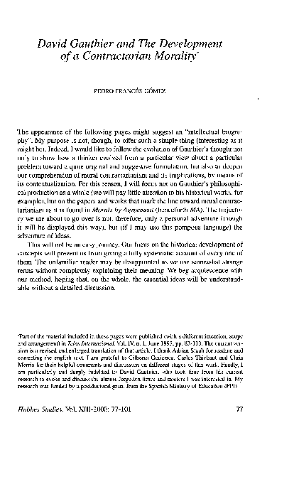 (PDF) David Gauthier and The Development of a Contractarian Morality