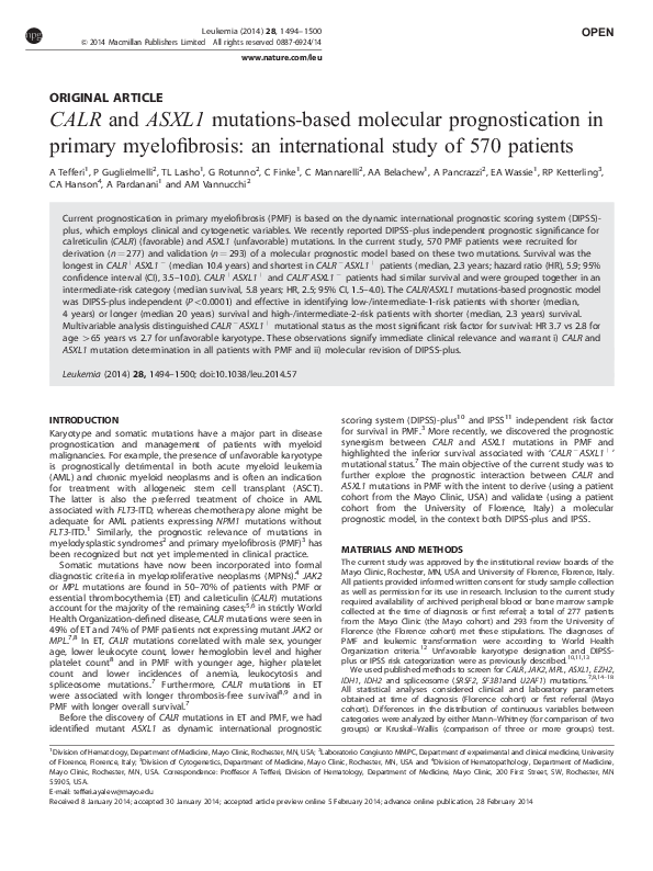 (PDF) CALR and ASXL1 mutations-based molecular prognostication in ...