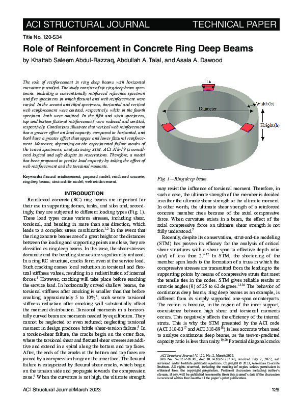 (PDF) Role of Reinforcement in Concrete Ring Deep Beams