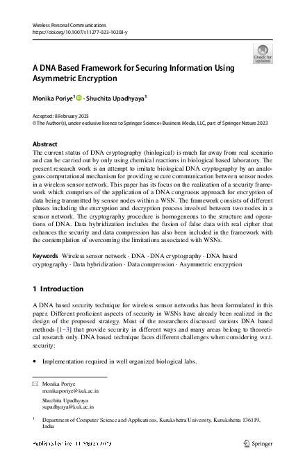 (PDF) A DNA Based Framework for Securing Information Using Asymmetric Encryption