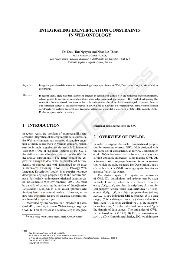 (PDF) Integrating Identification Constraints in Web Ontology