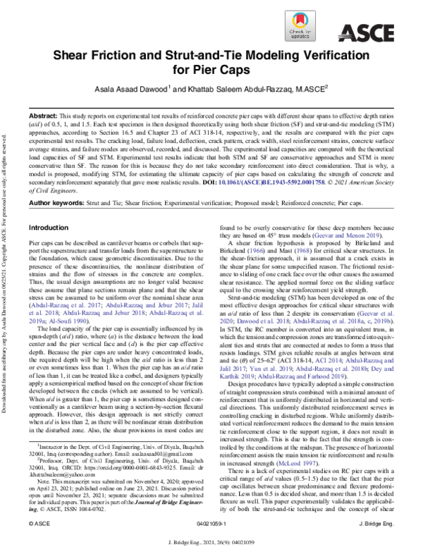 (PDF) Shear Friction and Strut-and-Tie Modeling Verification for Pier Caps