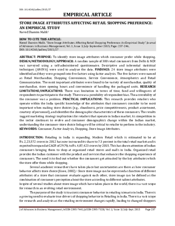 (PDF) Store Image Attributes Affecting Retail Shopping Preference: An ...