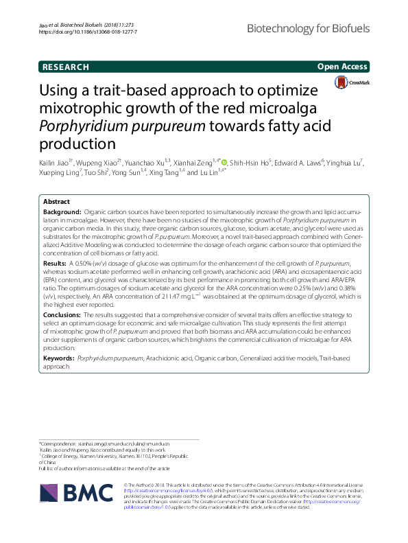 (PDF) {"__content__"=>"Using a trait-based approach to optimize mixotrophic growth of the red ...