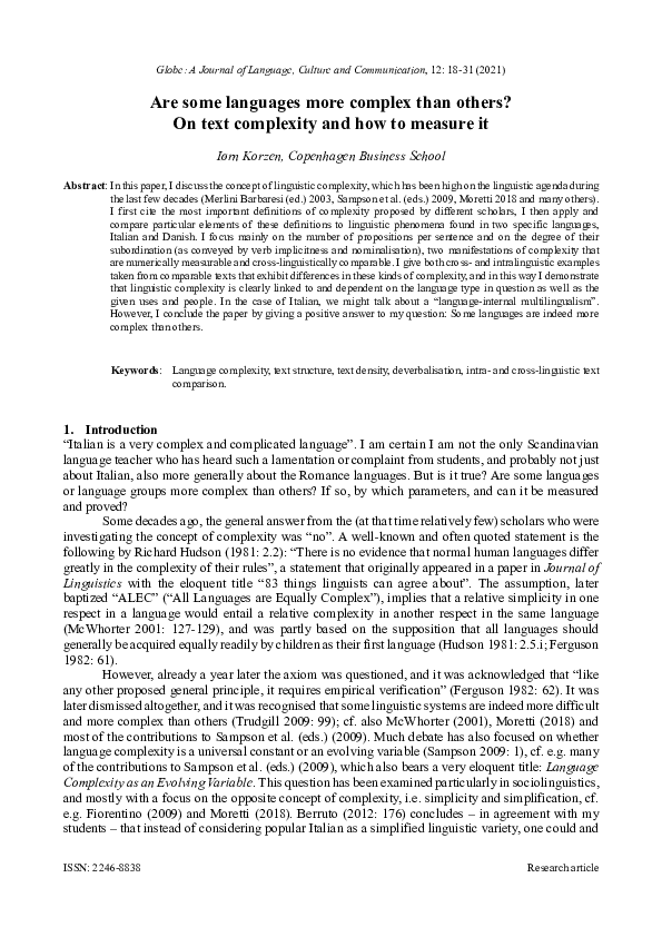 Pdf Are Some Languages More Complex Than Others On Text Complexity And How To Measure It