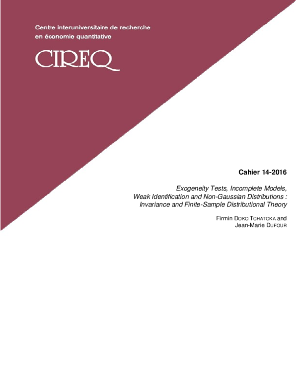 Pdf Exogeneity Tests Incomplete Models Weak Identification And Non Gaussian Distributions