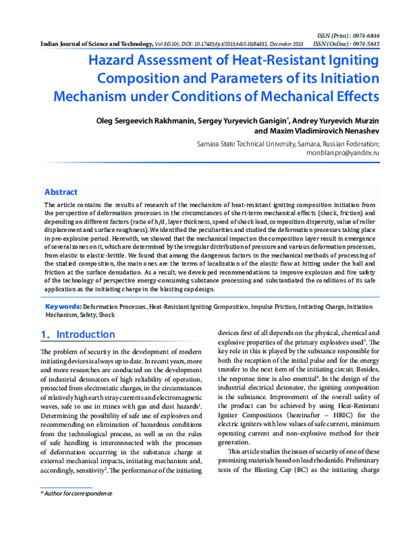 (PDF) Hazard Assessment of Heat-Resistant Igniting Composition and ...