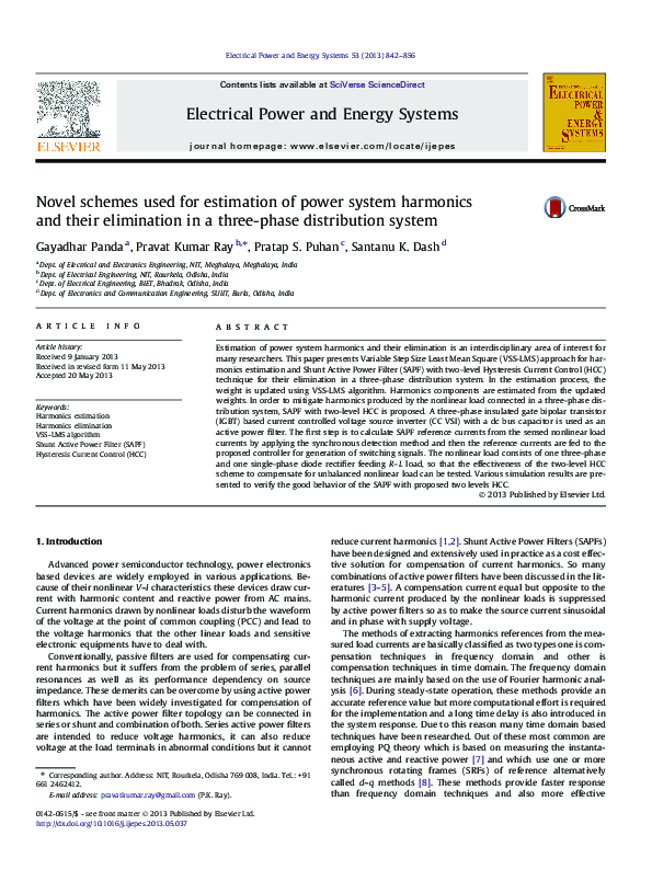 (PDF) Novel schemes used for estimation of power system harmonics and their elimination in a ...