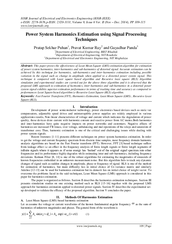(PDF) Power System Harmonics Estimation using Signal Processing Techniques