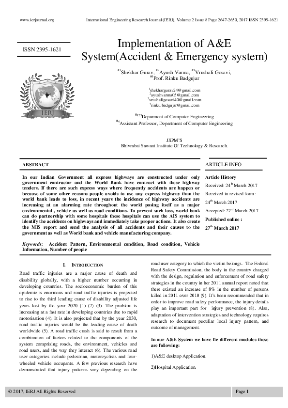 (PDF) Implementation of A&E System(Accident & Emergency system)