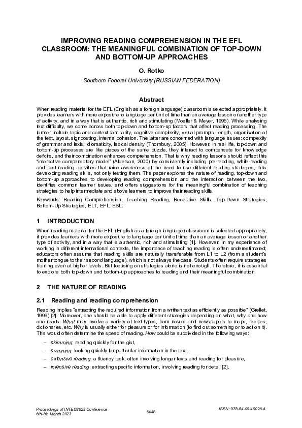 Pdf Improving Reading Comprehension In The Efl Classroom The