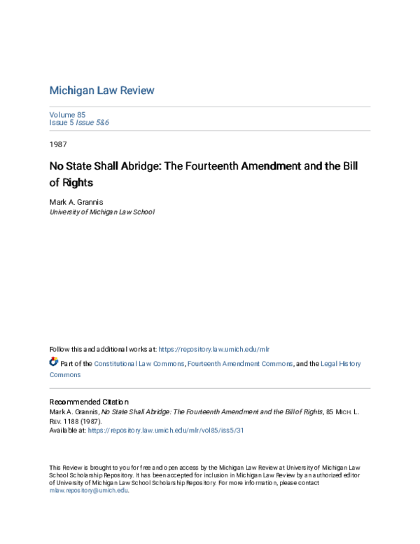(PDF) No State Shall Abridge: The Fourteenth Amendment and the Bill of ...