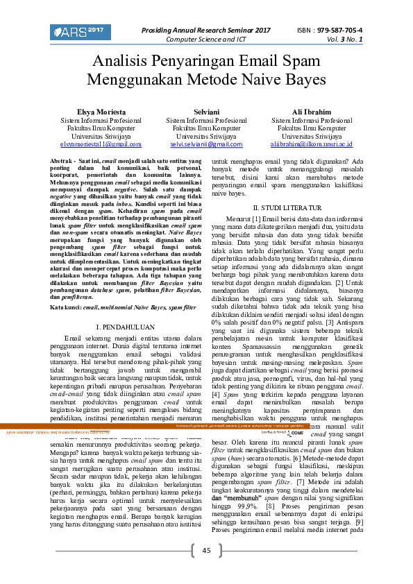 (PDF) Analisis Penyaringan Email Spam Menggunakan Metode Naive Bayes
