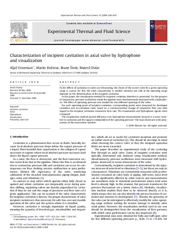 (PDF) Characterization of incipient cavitation in axial valve by ...