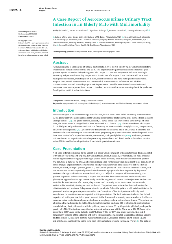 (PDF) A Case Report of Aerococcus urinae Urinary Tract Infection in an ...