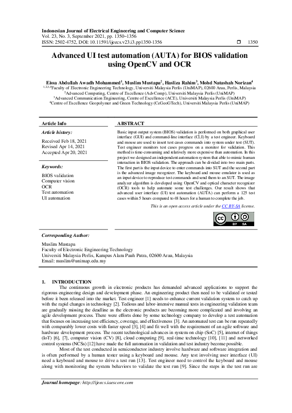(PDF) Advanced UI test automation (AUTA) for BIOS validation using ...