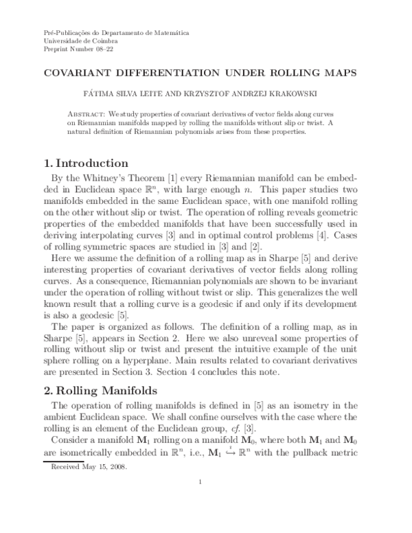 (PDF) Covariant differentiation under rolling maps