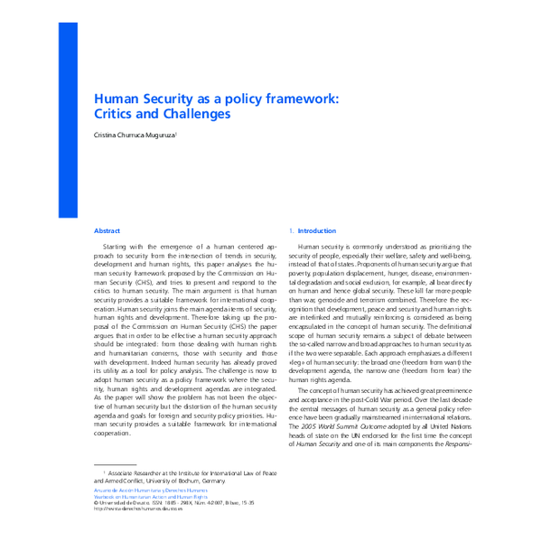 (PDF) Human Security as a policy framework: Critics and Challenges