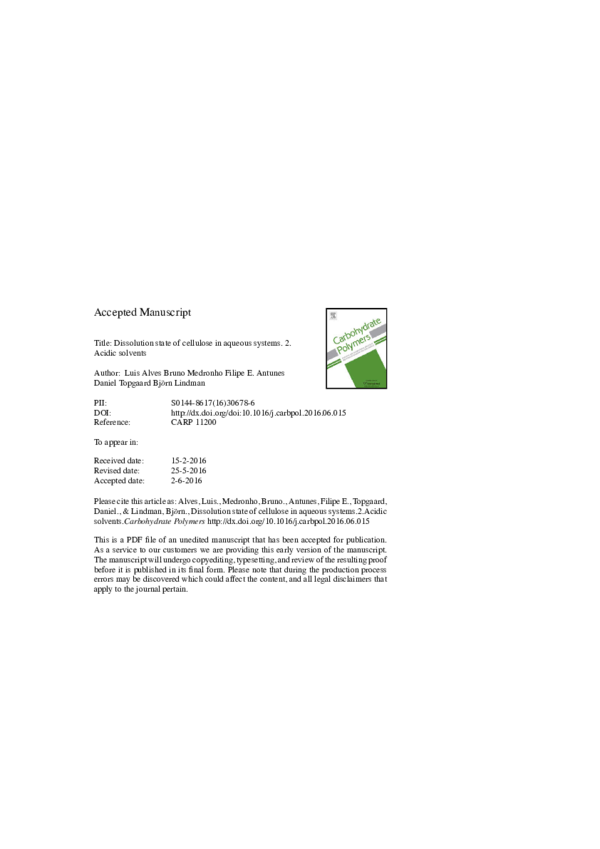 (PDF) Dissolution state of cellulose in aqueous systems. 1. Alkaline ... (PDF) Dissolution state of cellulose in aqueous systems. 1. Alkaline ...