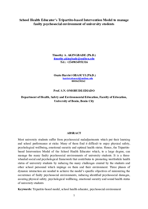 (DOC) School Health Educator's Tripartite-based Intervention Model to ...