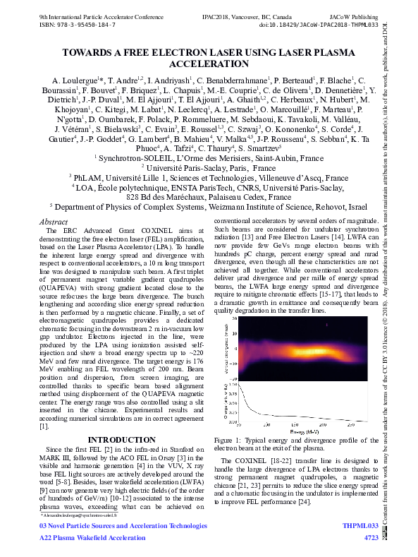 (PDF) Towards a Free Electron Laser Using Laser Plasma Acceleration