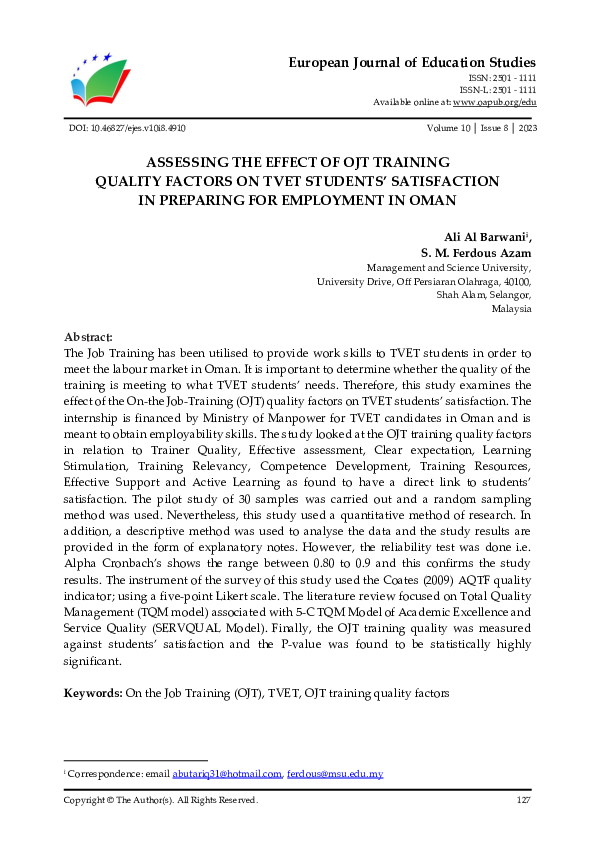 (PDF) European Journal of Education Studies