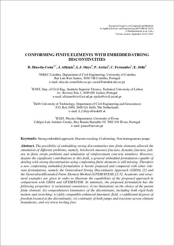 Pdf Conforming Finite Elements With Embedded Strong Discontinuities