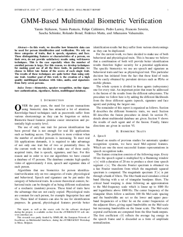 (PDF) GMM-based multimodal biometric verification