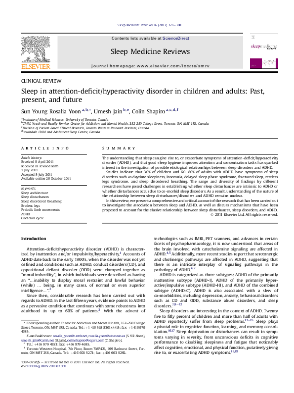 (PDF) Sleep in attention-deficit/hyperactivity disorder in children and ...