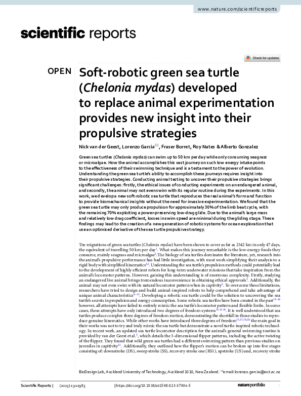 (PDF) Soft-robotic green sea turtle (Chelonia mydas) developed to ...